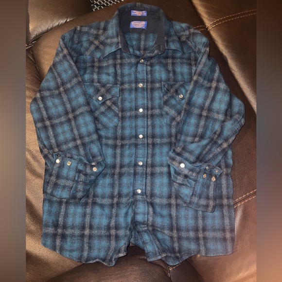 Pendleton | Shirts | Vtg 8s Pendleton 00 Virgin Wool Pearl Button Up Greenblue Large | Poshmark